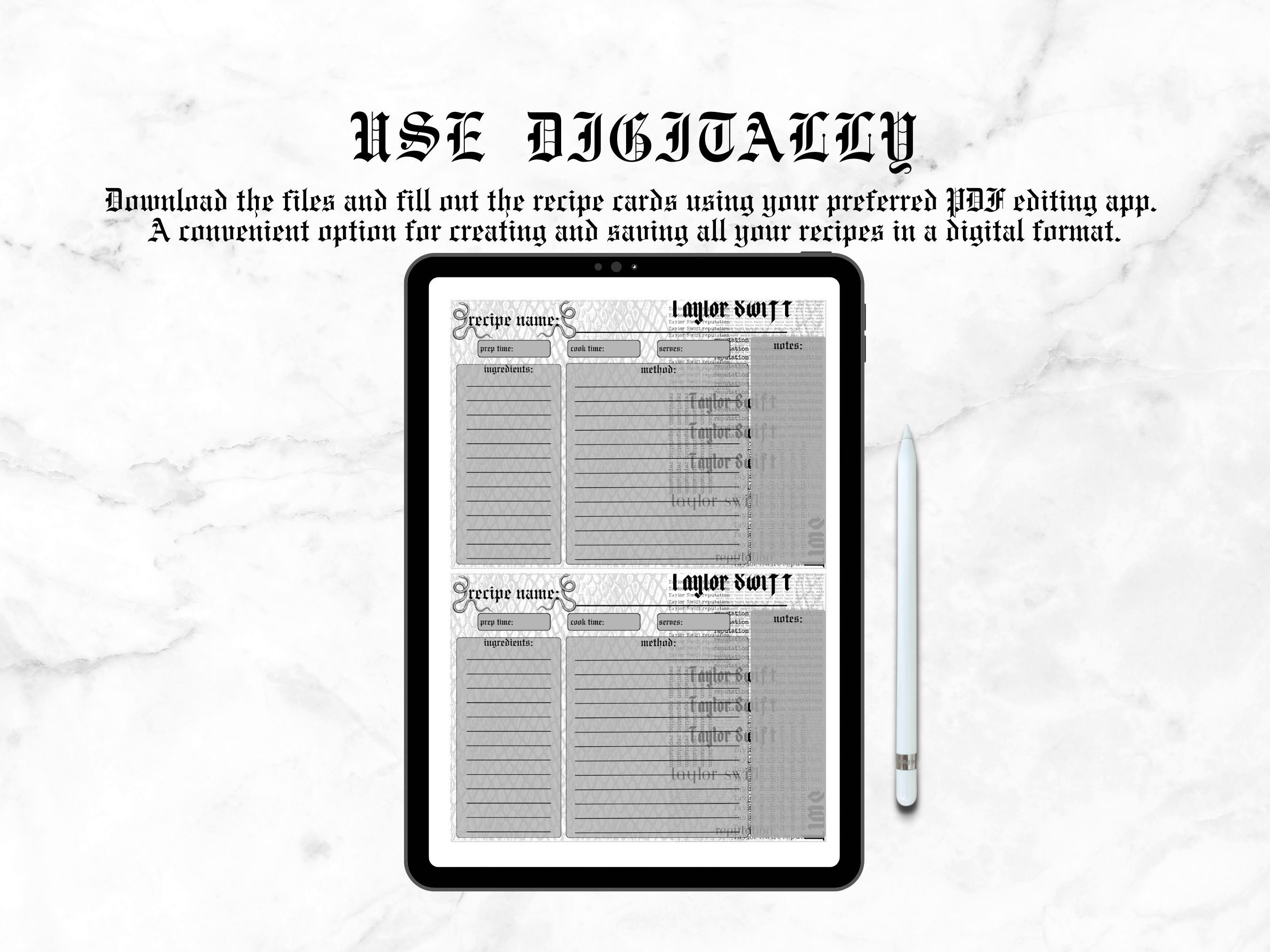 Reputation Era Inspired Printable Recipe Card Template | DIY Baking ...