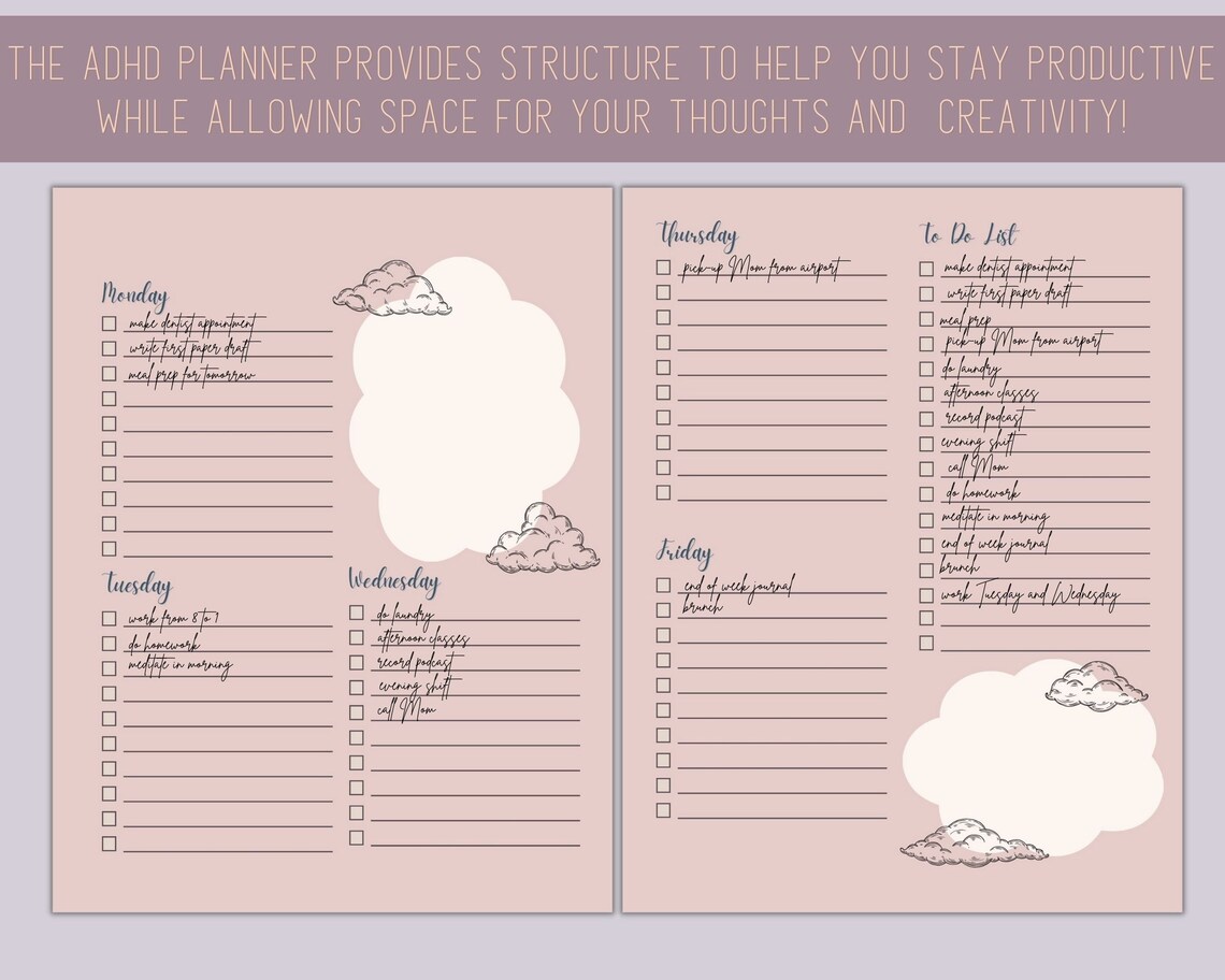 Adult ADHD Digital/printable PDF Planner for Daily and Weekly - Etsy