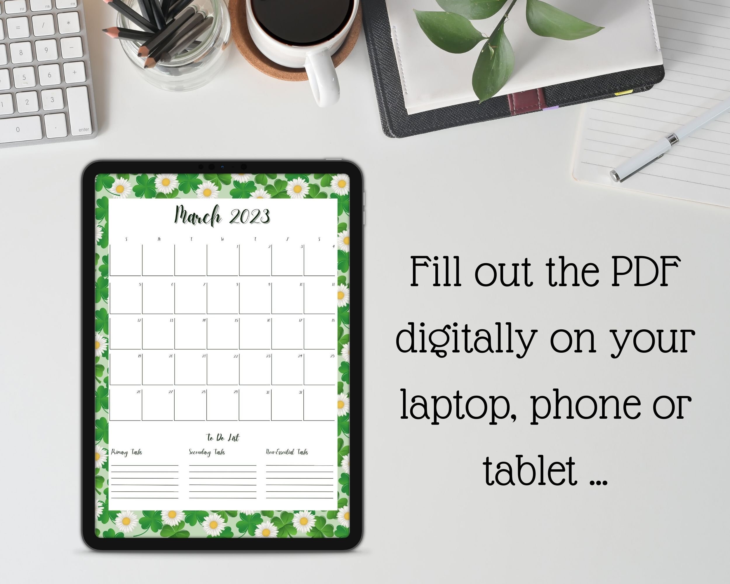 Digital/printable Theme Calendar for March Dated and Undated; Simple ...