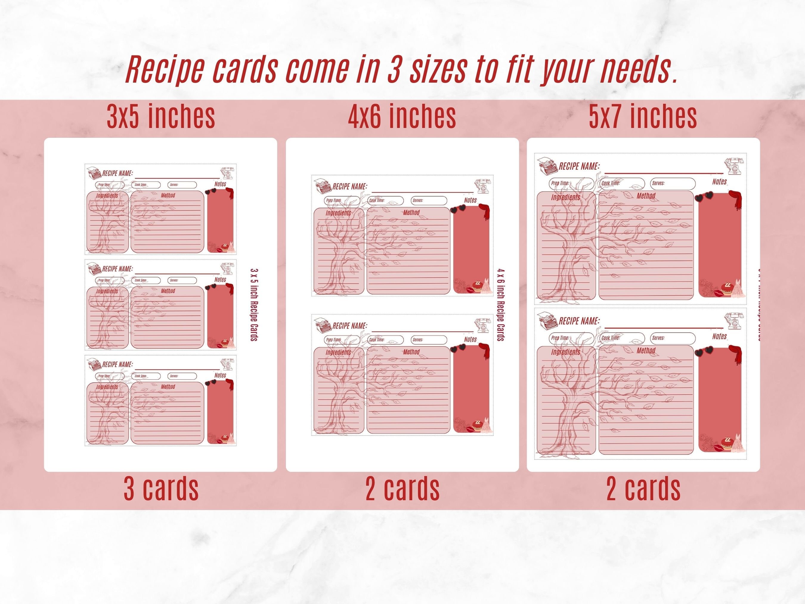 Red Printable Recipe Card Template Cocktail Mocktail - Etsy