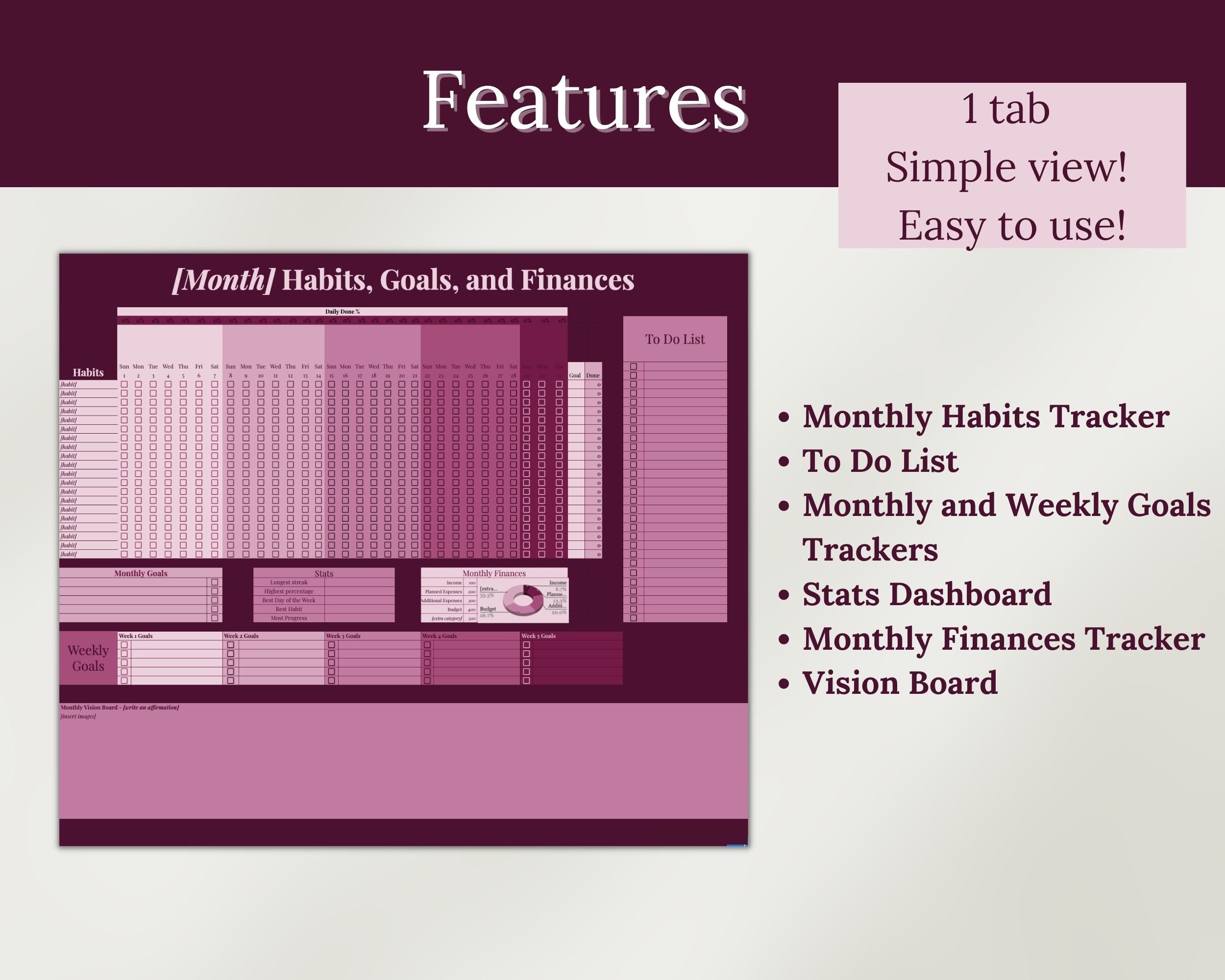 Google Sheet Template for Daily Wellness Habit Tracking, Goal Setting ...
