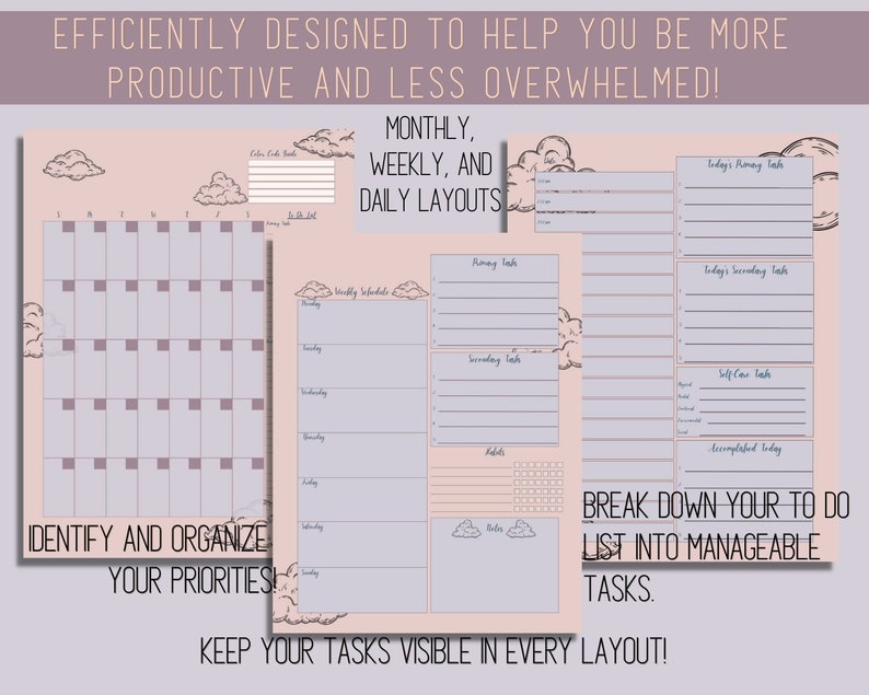 Adult ADHD Digital/printable PDF Planner for Daily and Weekly To-do ...