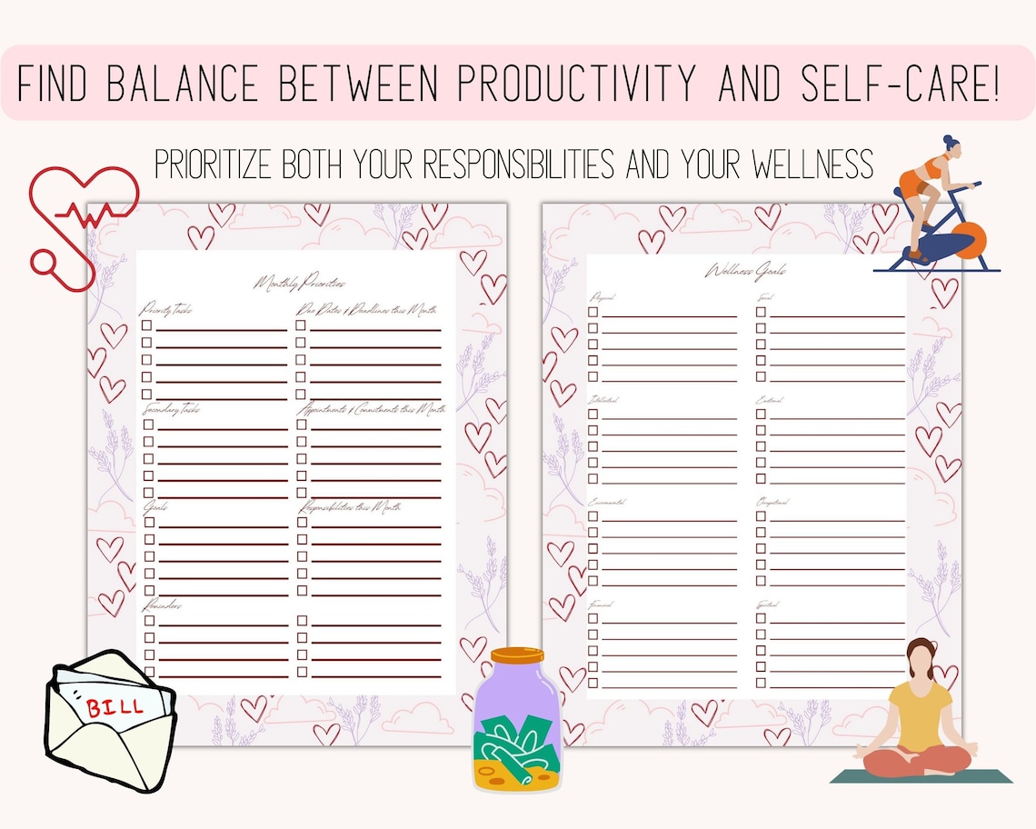 Wellness Digital Planner Journal and Tracker Healthy Self-care Habits ...