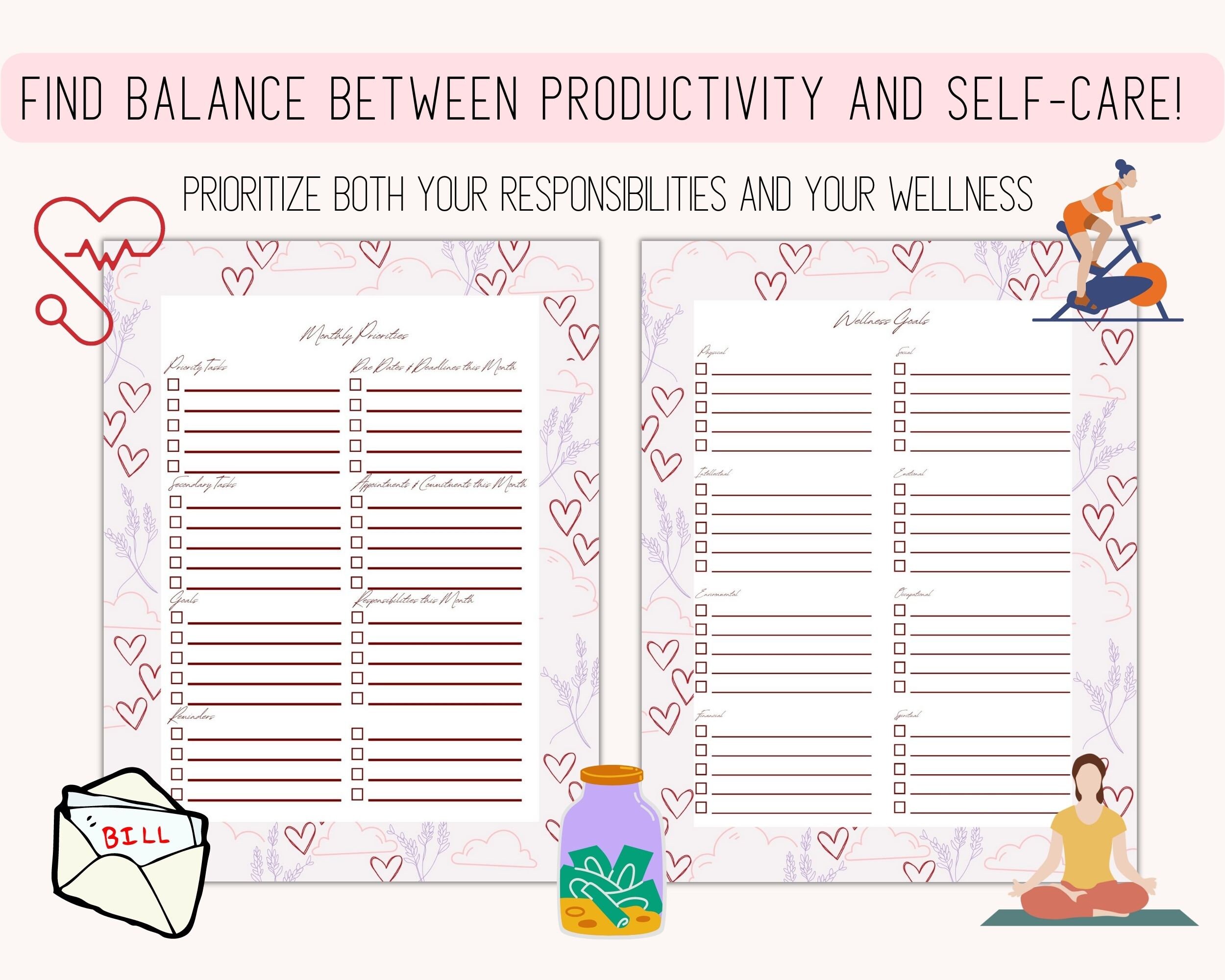 Wellness Digital Planner Journal and Tracker Healthy Self-care Habits ...