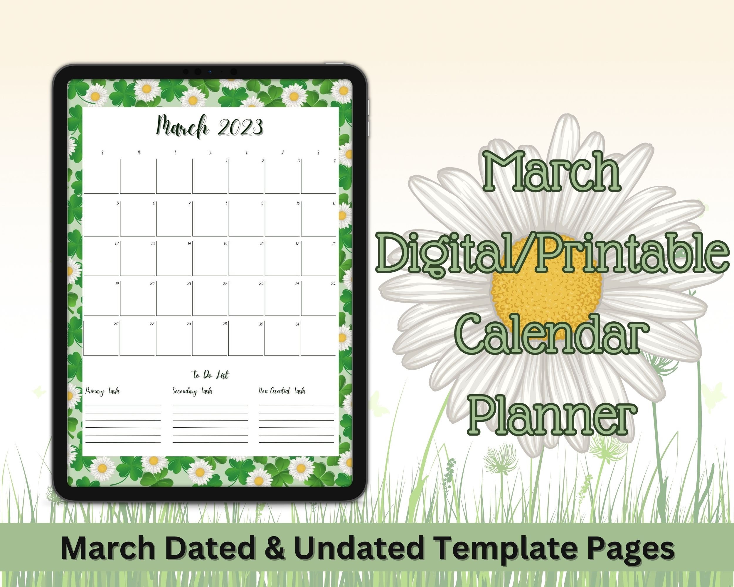 Digital/printable Theme Calendar for March Dated and Undated; Simple ...