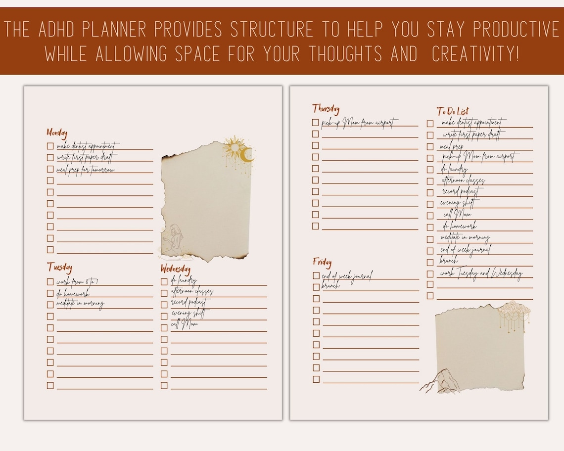 Adult ADHD Digital/printable PDF Planner for Daily To-do List, Wellness ...