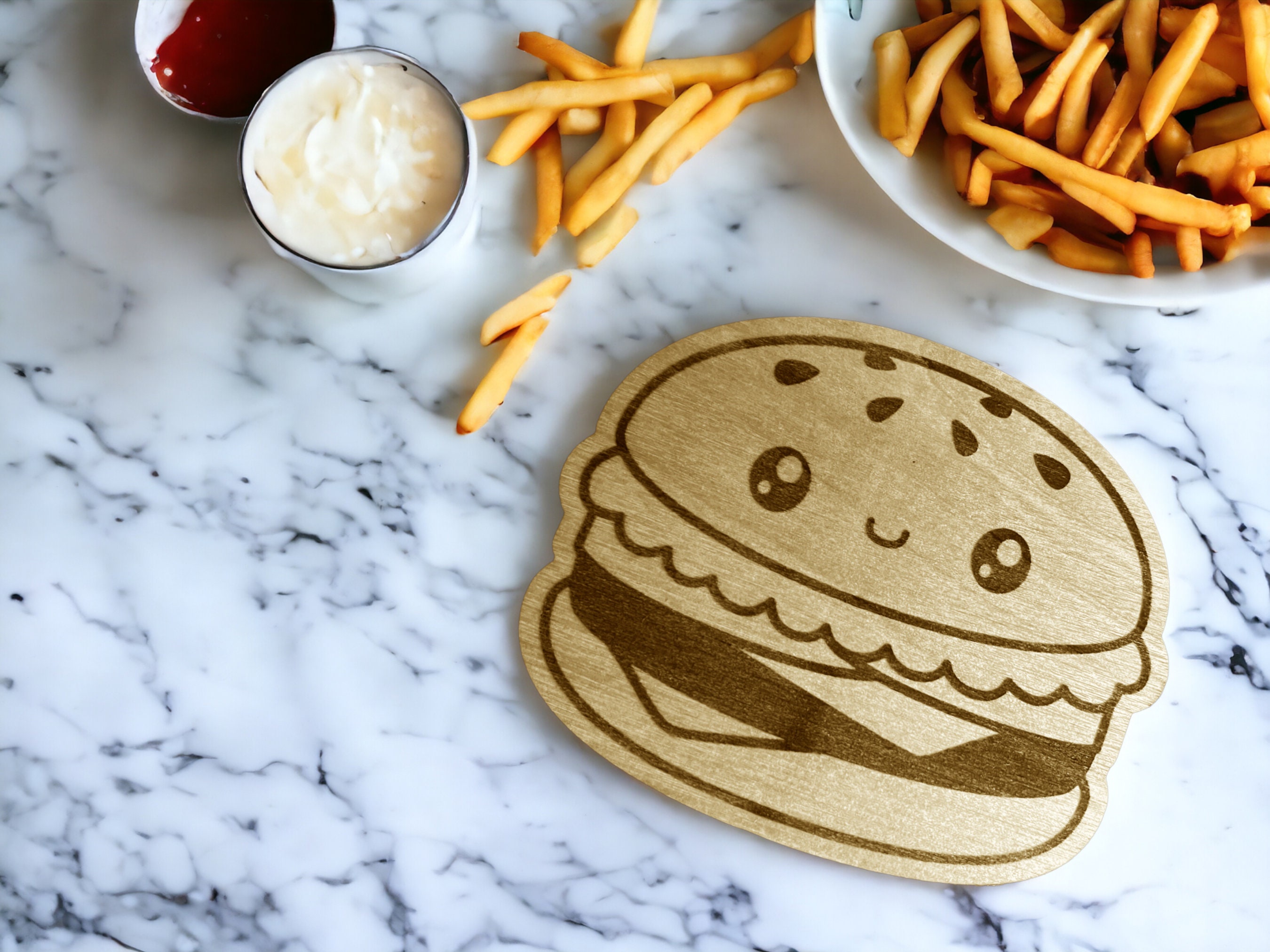 Burger Coaster I Kawaii Burger Coaster I Wood Coaster I Laser Engraved ...