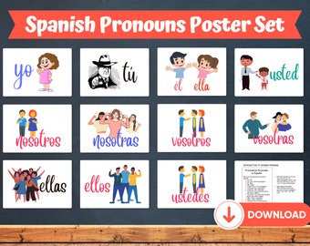 Spanish Pronouns Printable Posters, Display and Student Handout, PDF ...