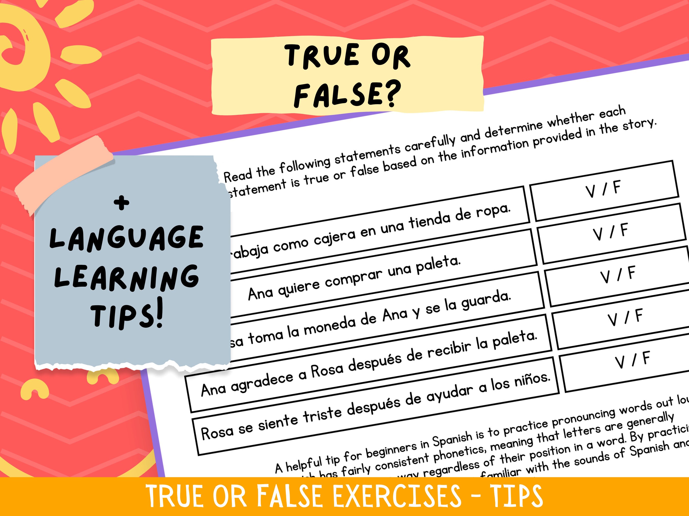 Paquete de hojas de trabajo para principiantes en español, historias ...