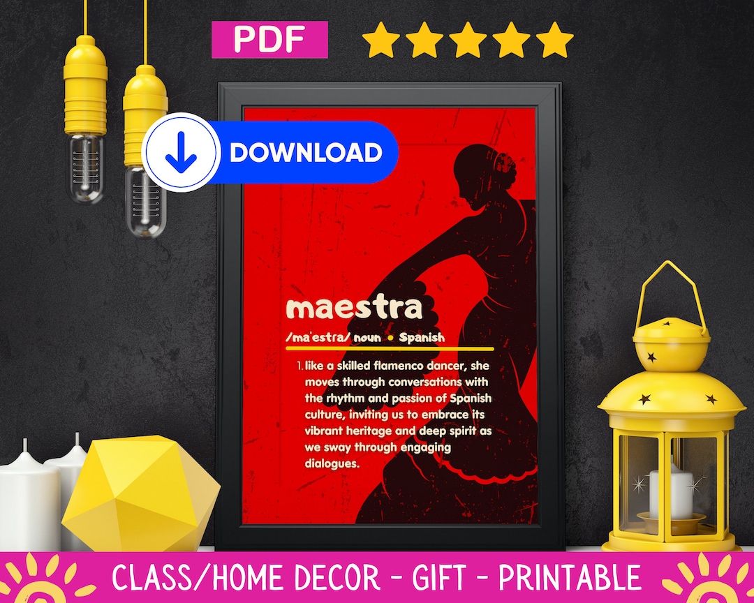 Maestra Definition Wall Art, Printable Classroom Decoration, Bilingual ...