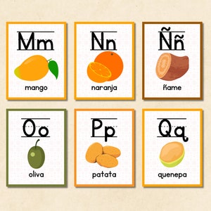 Spanish Alphabet Classroom Poster Set, Fruits&vegetables, Educational ...