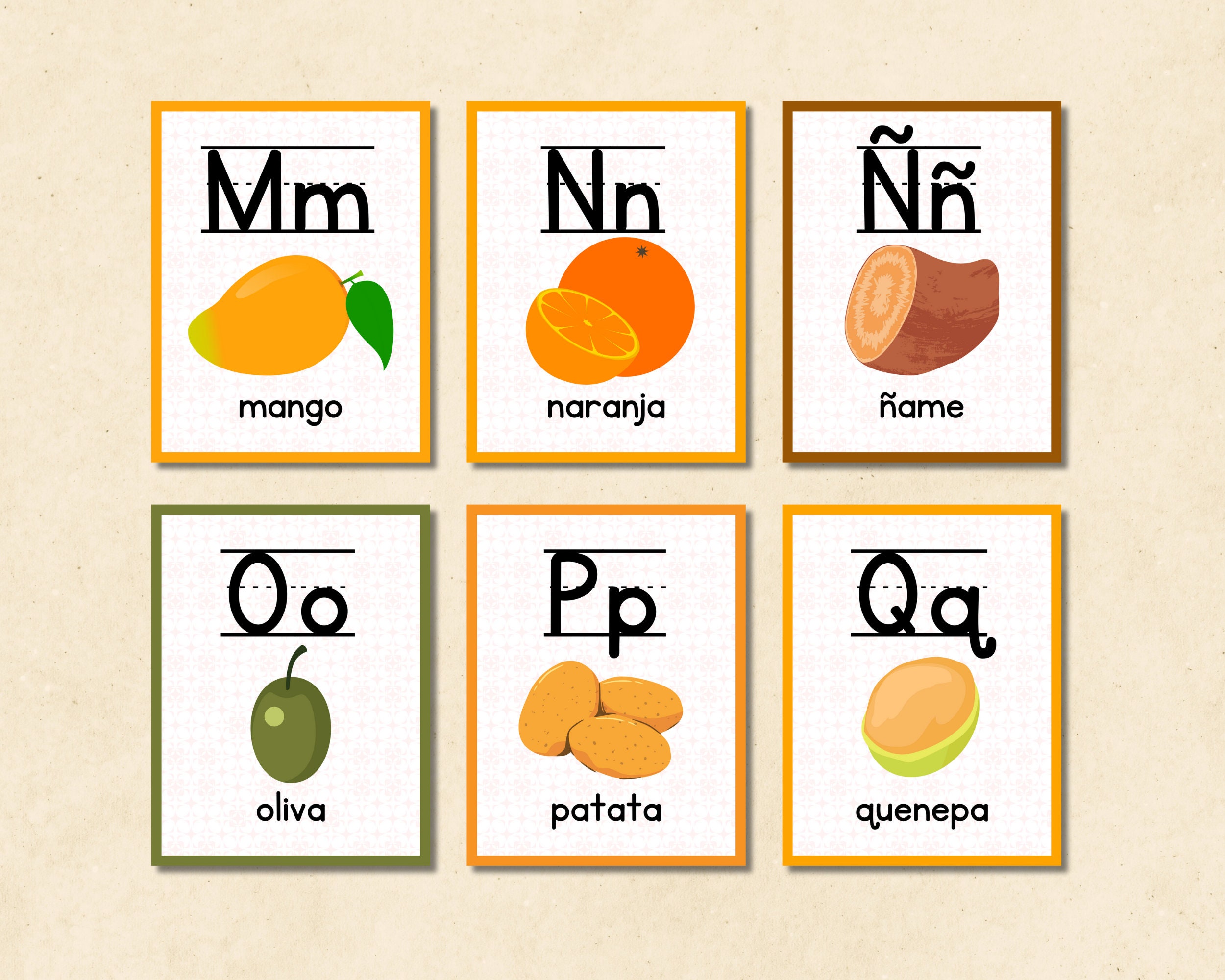 Spanish Alphabet Classroom Poster Set, Fruits&vegetables, Educational ...