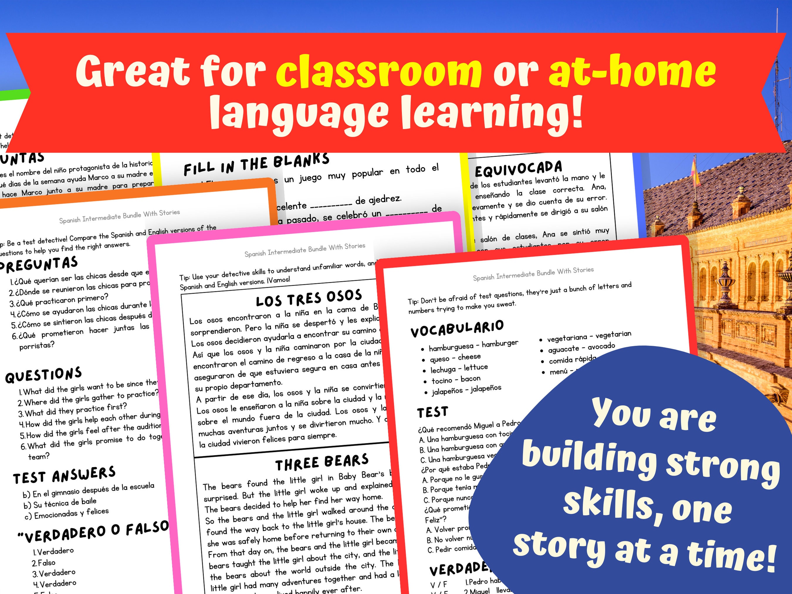 Spanish Intermediate Worksheet Bundle, Stories, Vocabulary, Printable ...