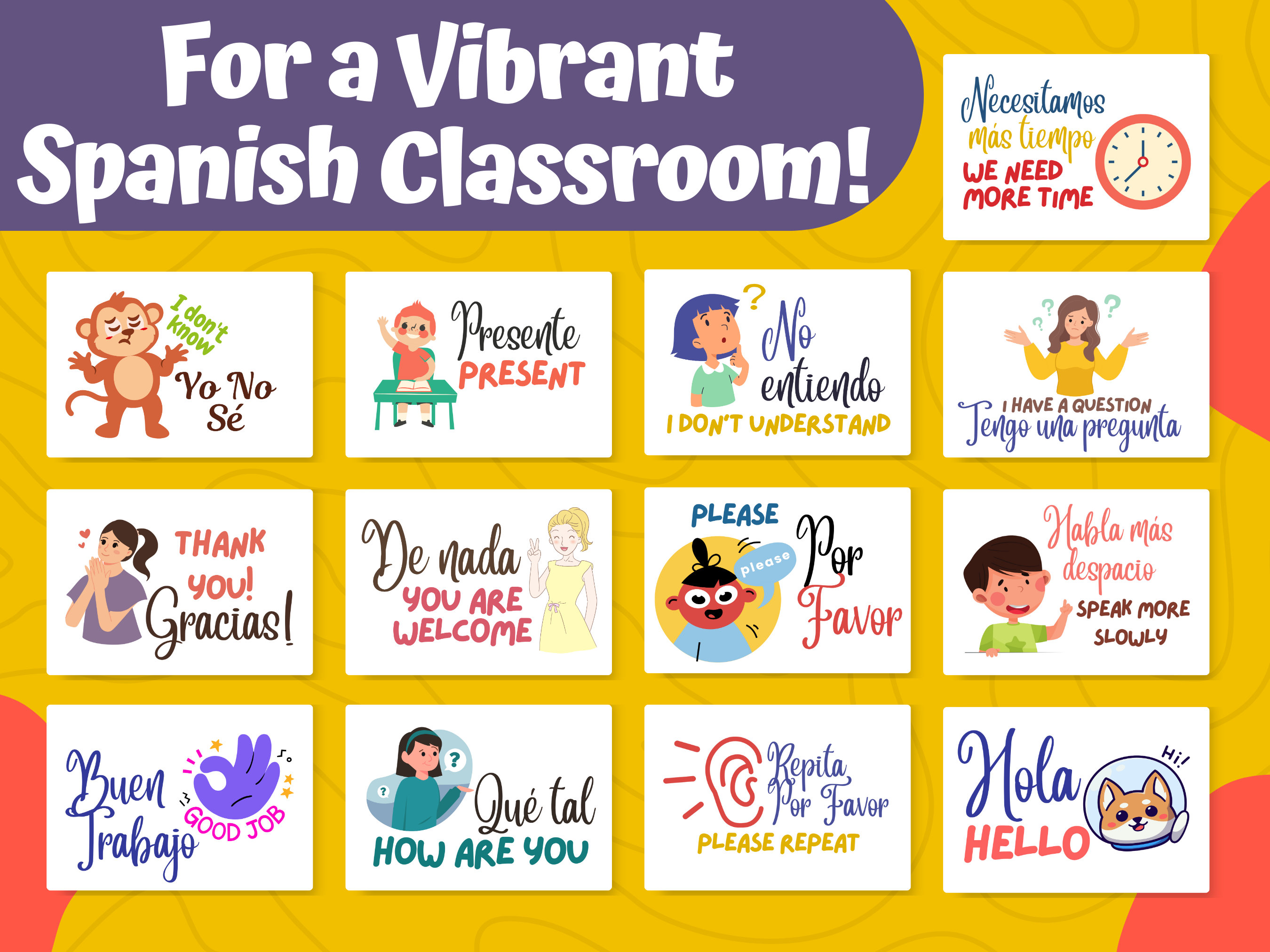 Spanish Classroom Printable Poster Set - Spanish Teacher Classroom ...