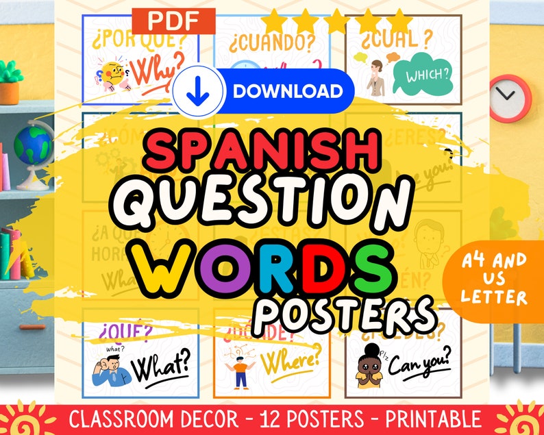 Spanish Question Words Poster Set, Educational Wall Art Decor ...