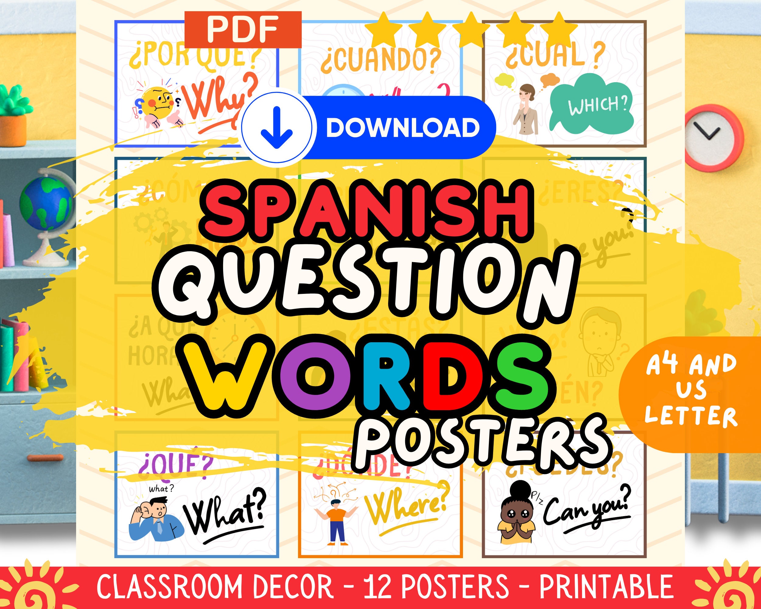 Spanish Question Words Poster Set, Educational Wall Art Decor ...