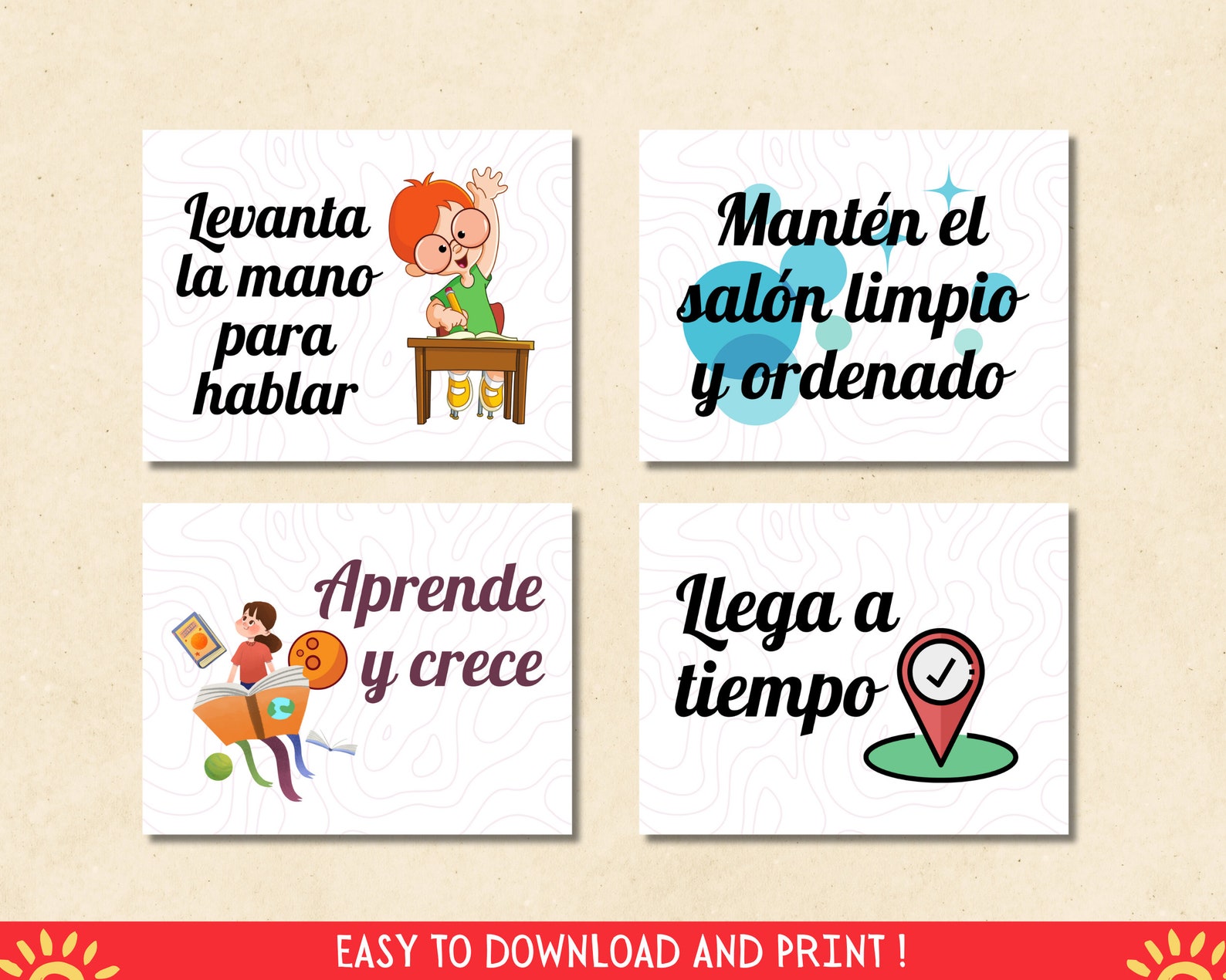 Spanish Classroom Rules Poster Set, Educational Wall Art Decor ...
