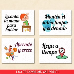 Spanish Classroom Rules Poster Set, Educational Wall Art Decor ...