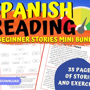 Spanish Beginner Worksheet Bundle, Stories With Vocabulary, Printable ...
