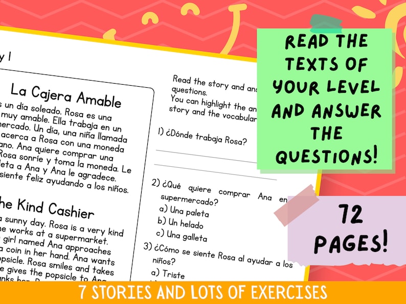 Spanish Beginner Worksheet Bundle, Stories With Vocabulary, Printable ...