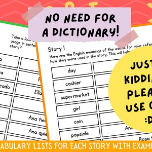 Spanish Beginner Worksheet Bundle, Stories With Vocabulary, Printable ...