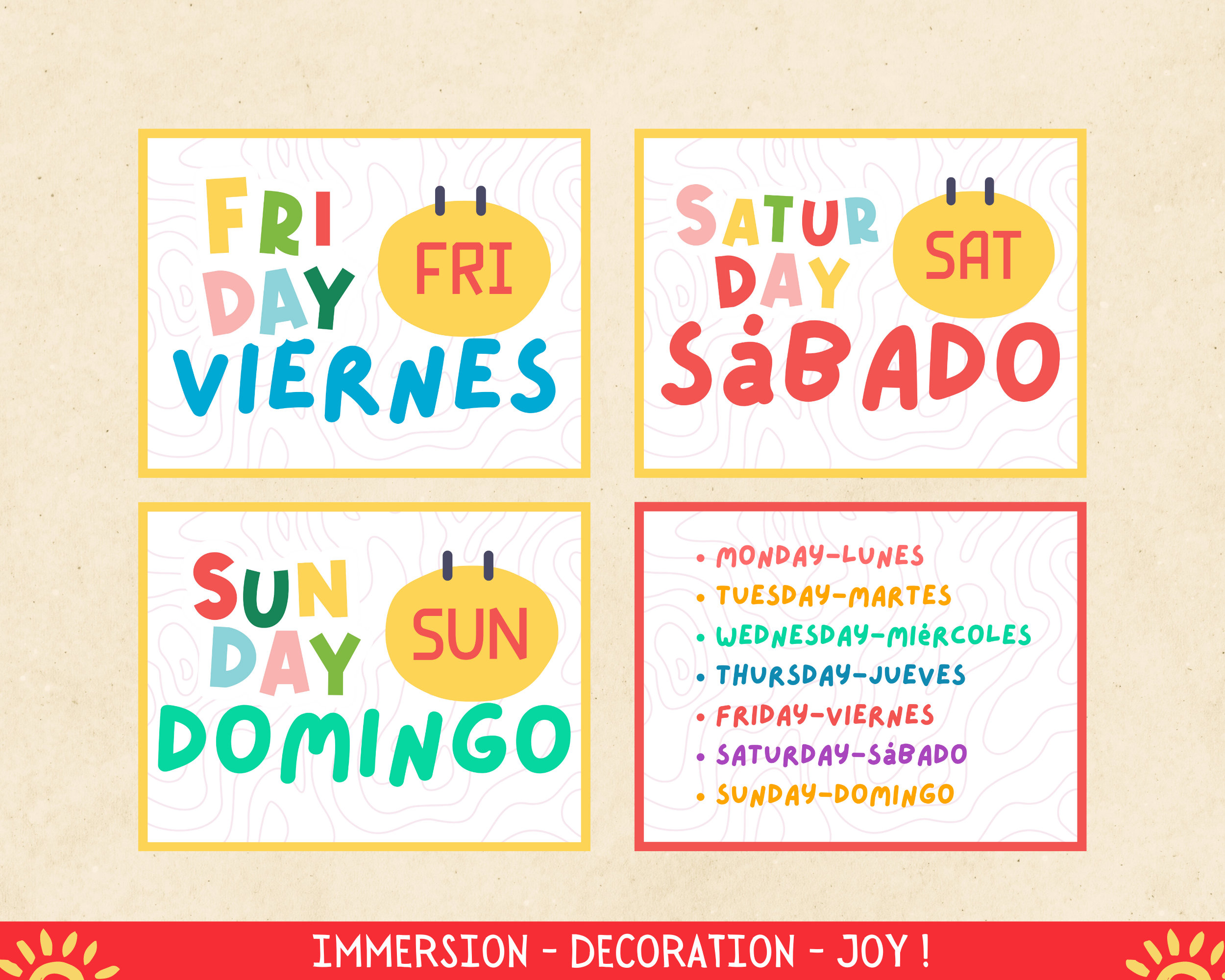 Spanish Days of the Week Classroom Poster Set, Educational Wall Art ...