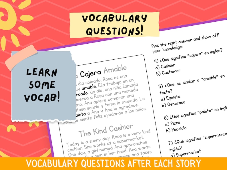 Spanish Beginner Worksheet Bundle, Stories With Vocabulary, Printable ...