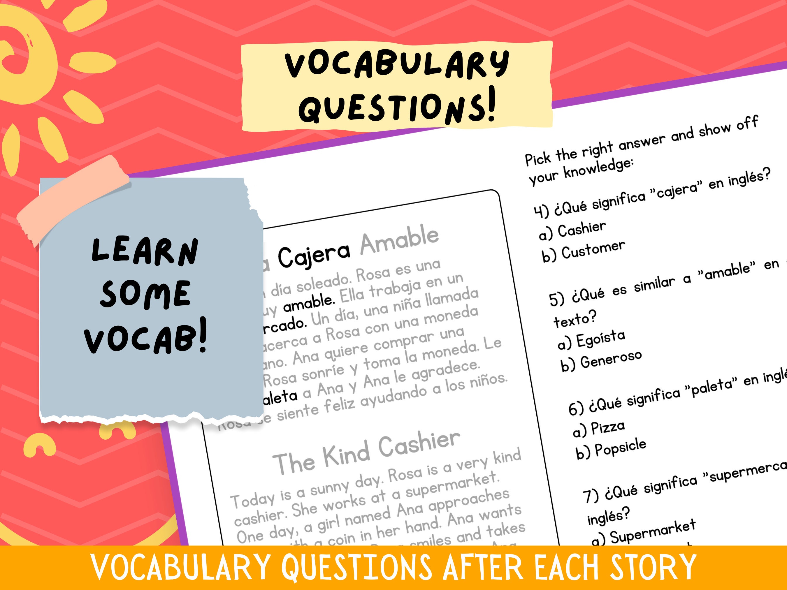 Spanish Beginner Worksheet Bundle, Stories With Vocabulary, Printable ...