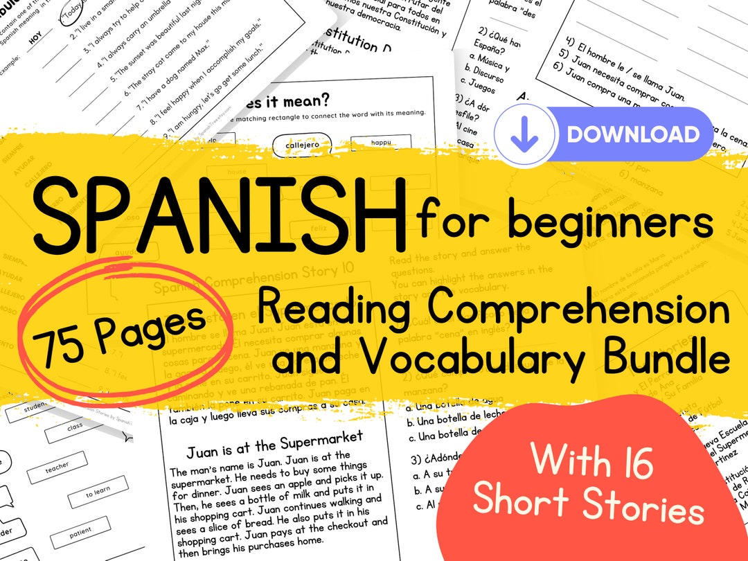 Spanish Beginner Worksheet Bundle, Stories With Vocabulary, Printable ...
