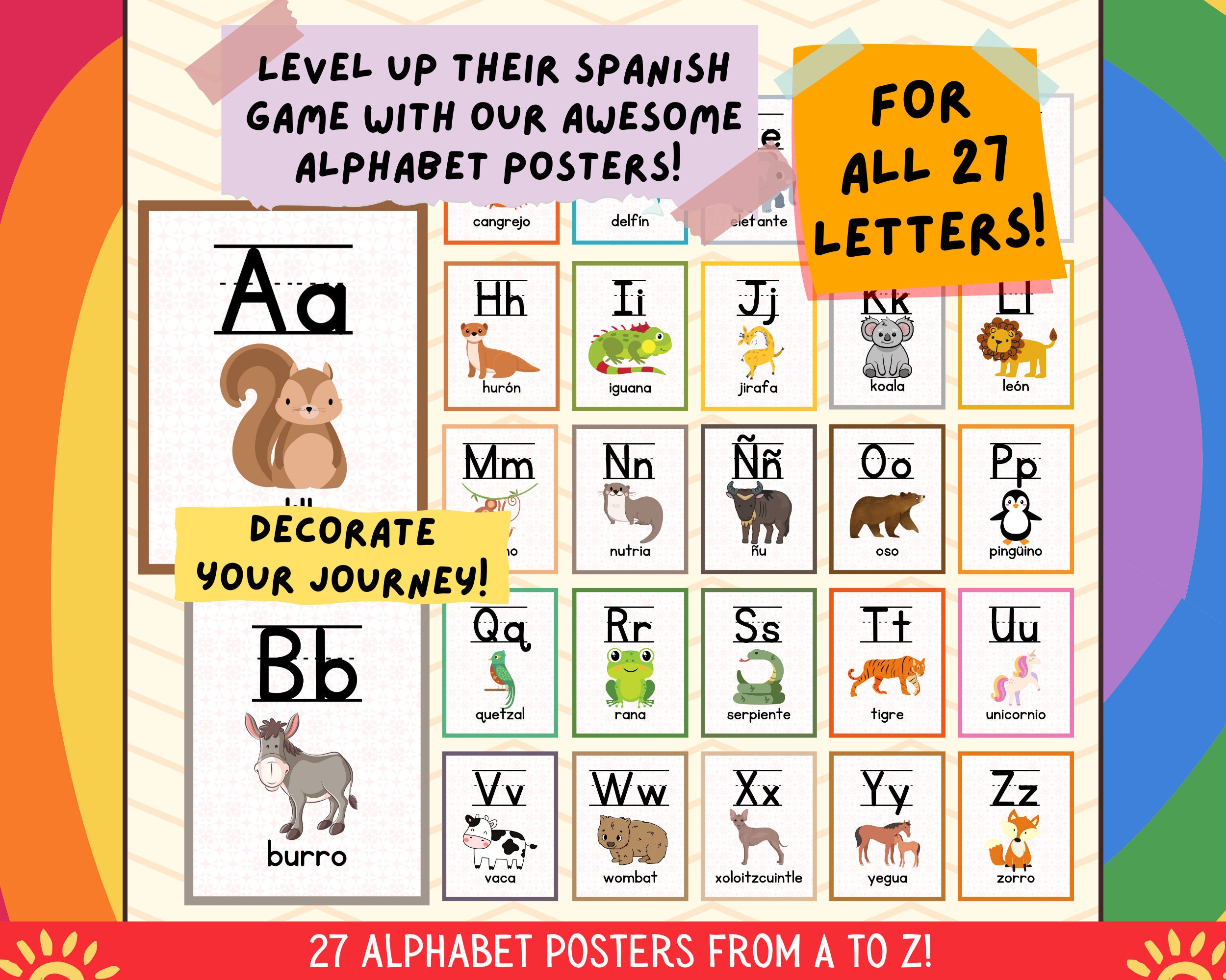 Spanish Alphabet Classroom Poster Set, Educational Wall Art Decor ...