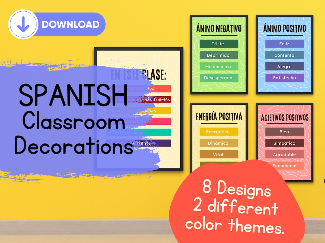 Spanish Classroom Printable Poster Set - Spanish Moods and Acrostic ...