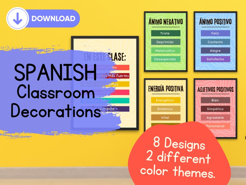 Spanish Classroom Printable Poster Set - Spanish Moods and Acrostic ...