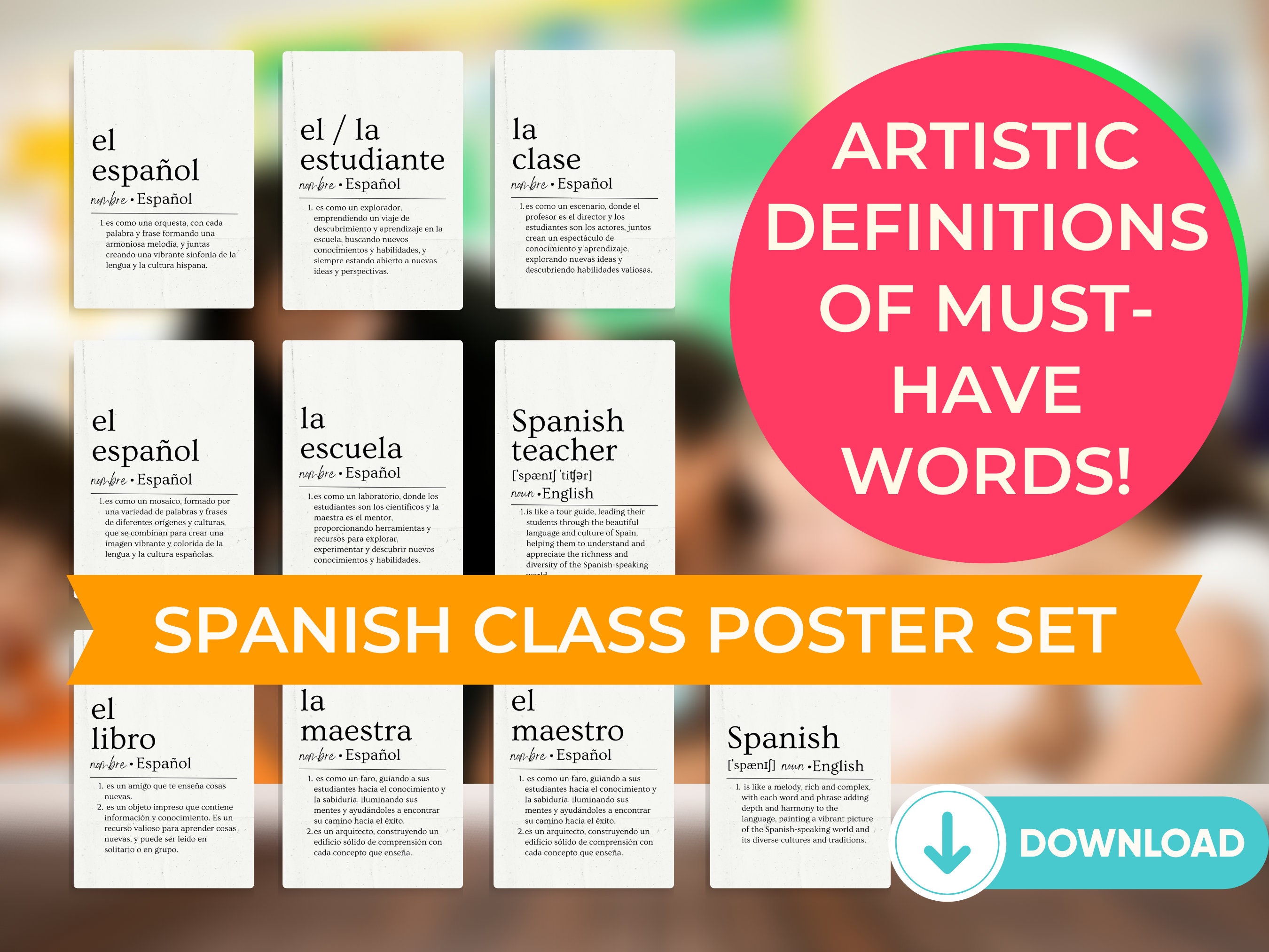 Spanish Classroom Poster Set, Spanish Wall Art, Printable, Word ...