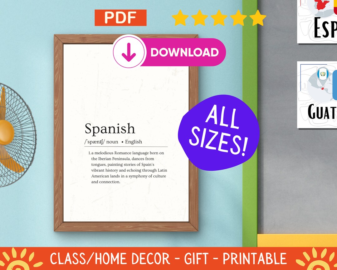 Spanish Definition Wall Art, Printable Classroom Decoration, Bilingual ...