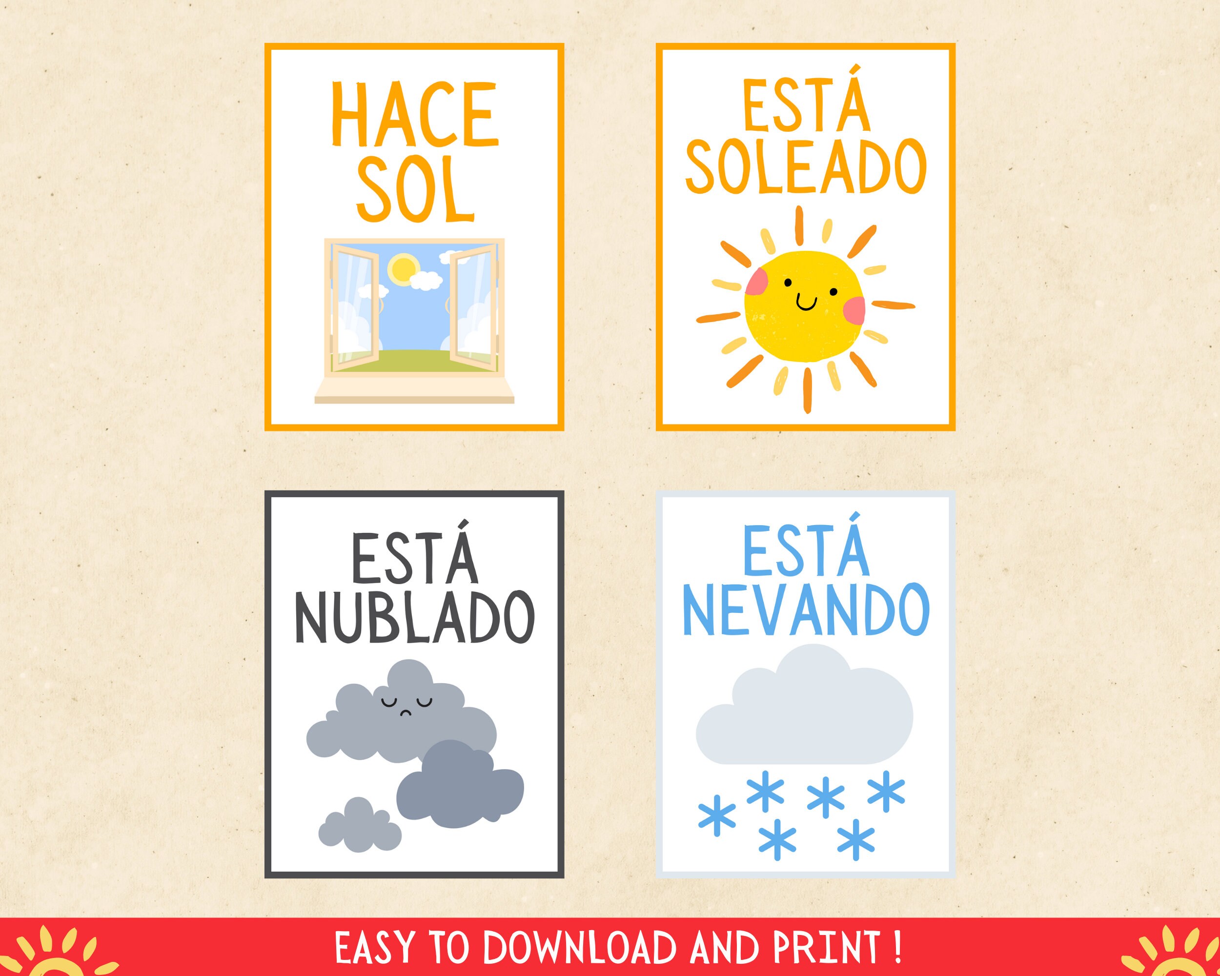 Spanish Weather Classroom Poster Set, Educational Wall Art Decor ...