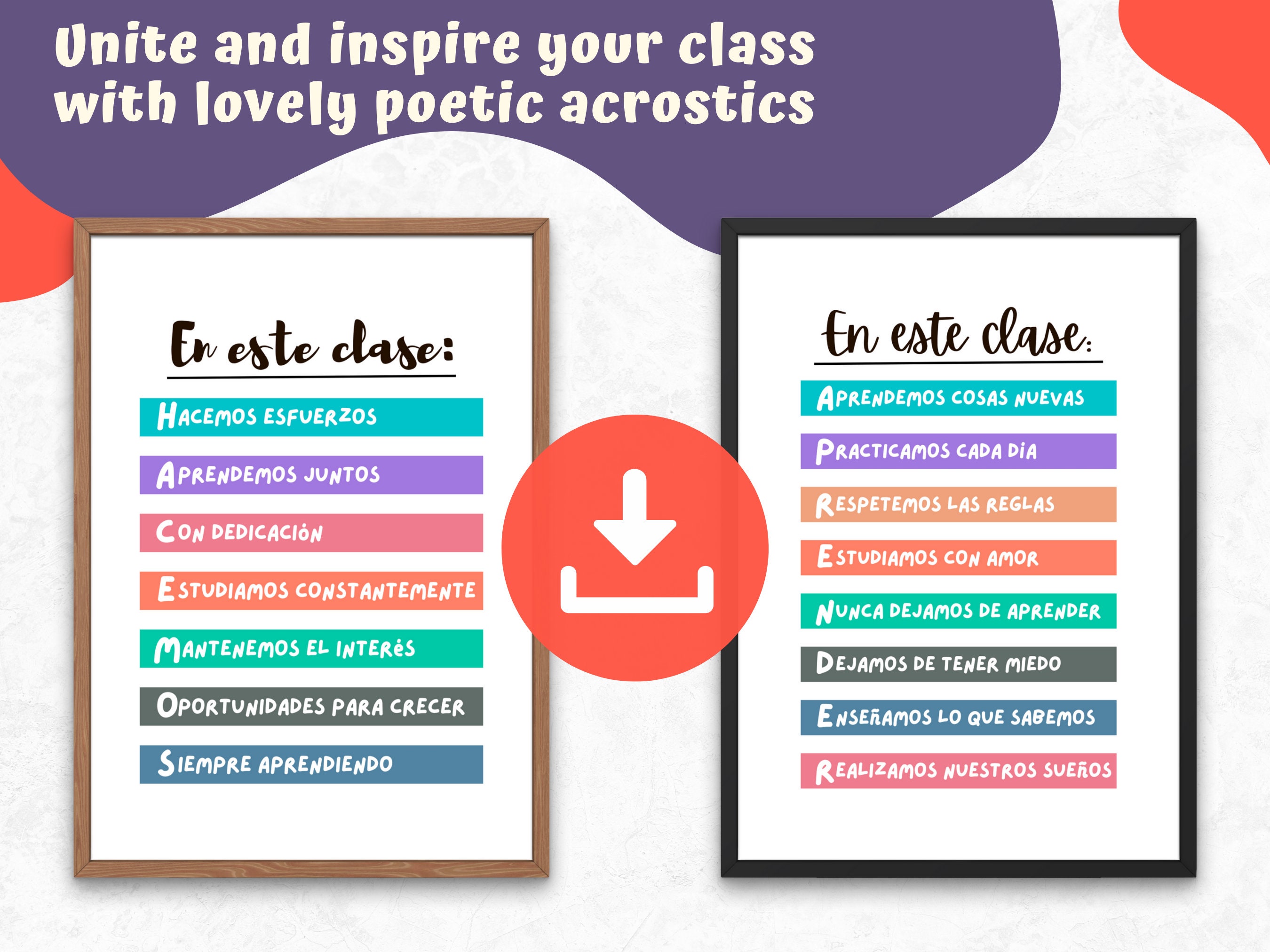 Spanish Classroom Printable Poster Set - Spanish Moods and Acrostic ...