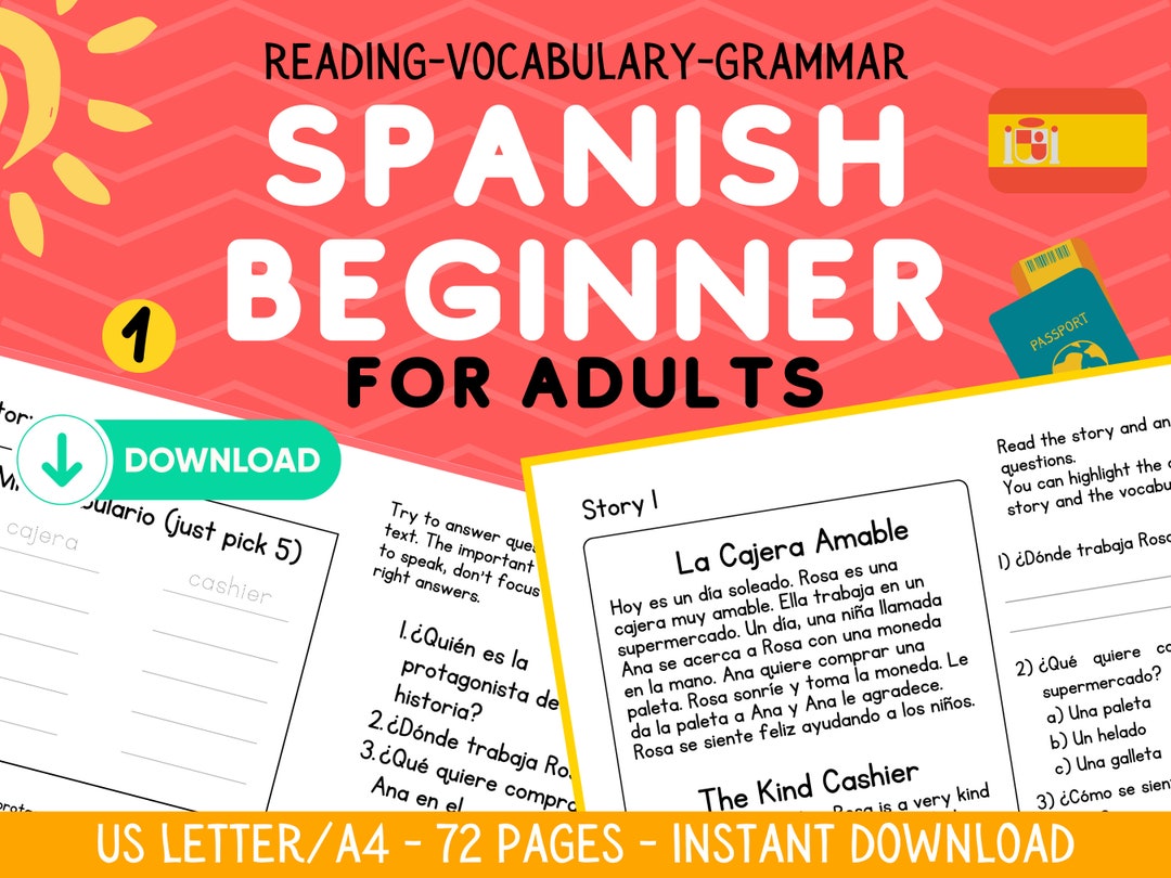 Spanish Beginner Worksheet Bundle, Stories With Vocabulary, Printable ...