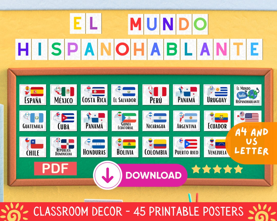 Spanish-speaking Countries With Flags and Locations, Spanish Classroom ...