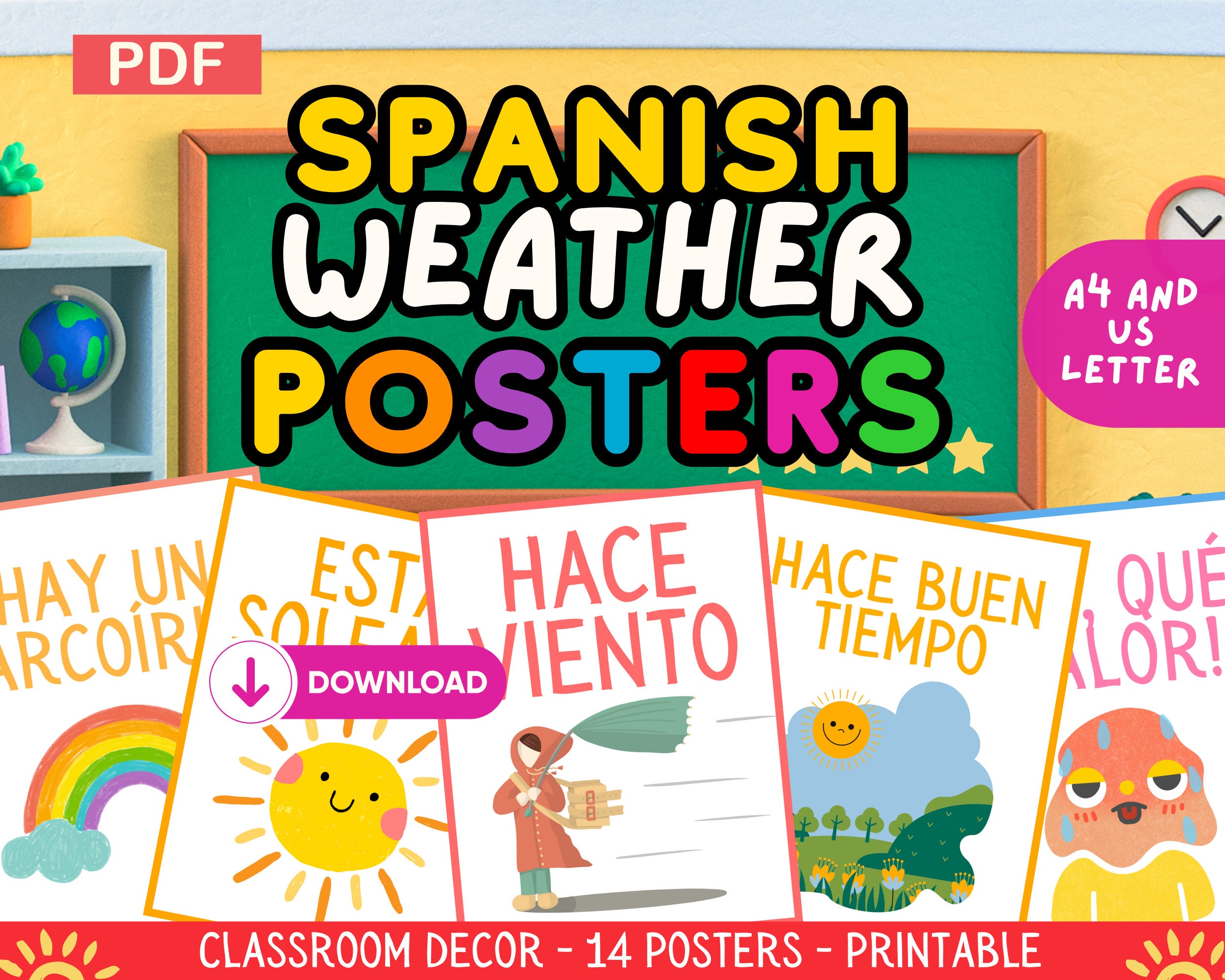 Spanish Weather Classroom Poster Set, Educational Wall Art Decor ...