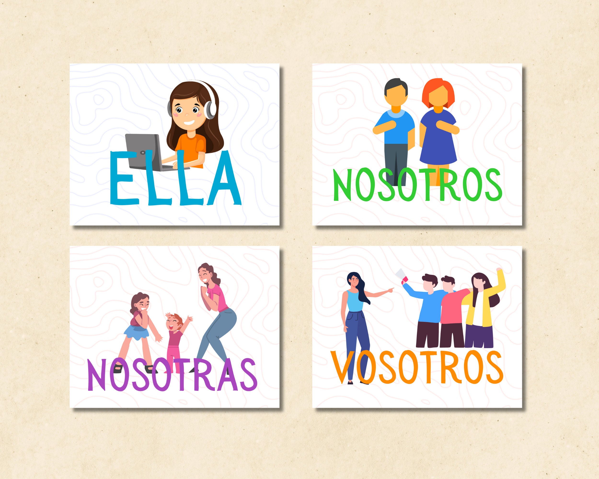 Spanish Pronouns Classroom Poster Set, Educational Wall Art Decor ...
