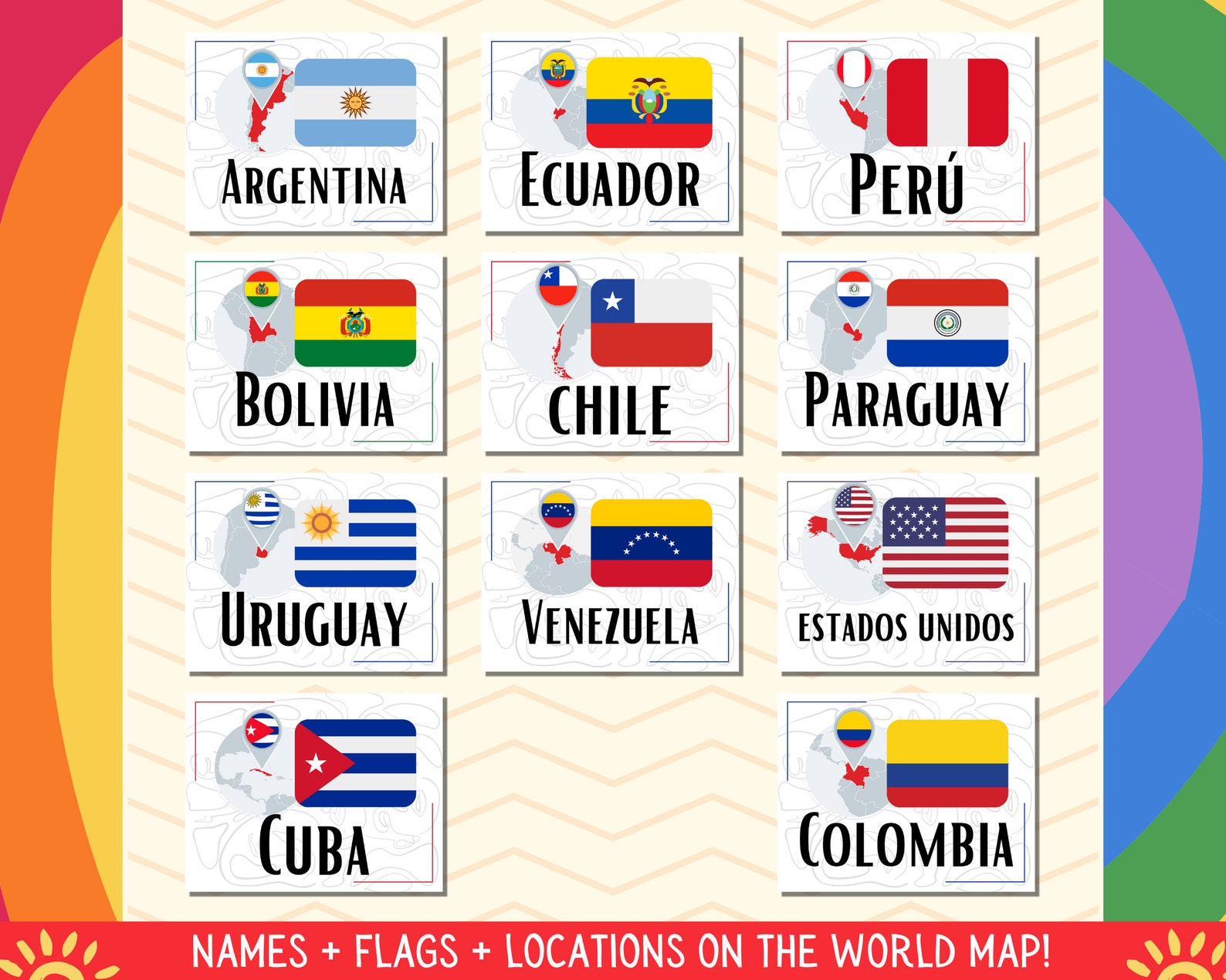 Spanish-speaking Countries With Flags and Locations, Spanish Classroom ...