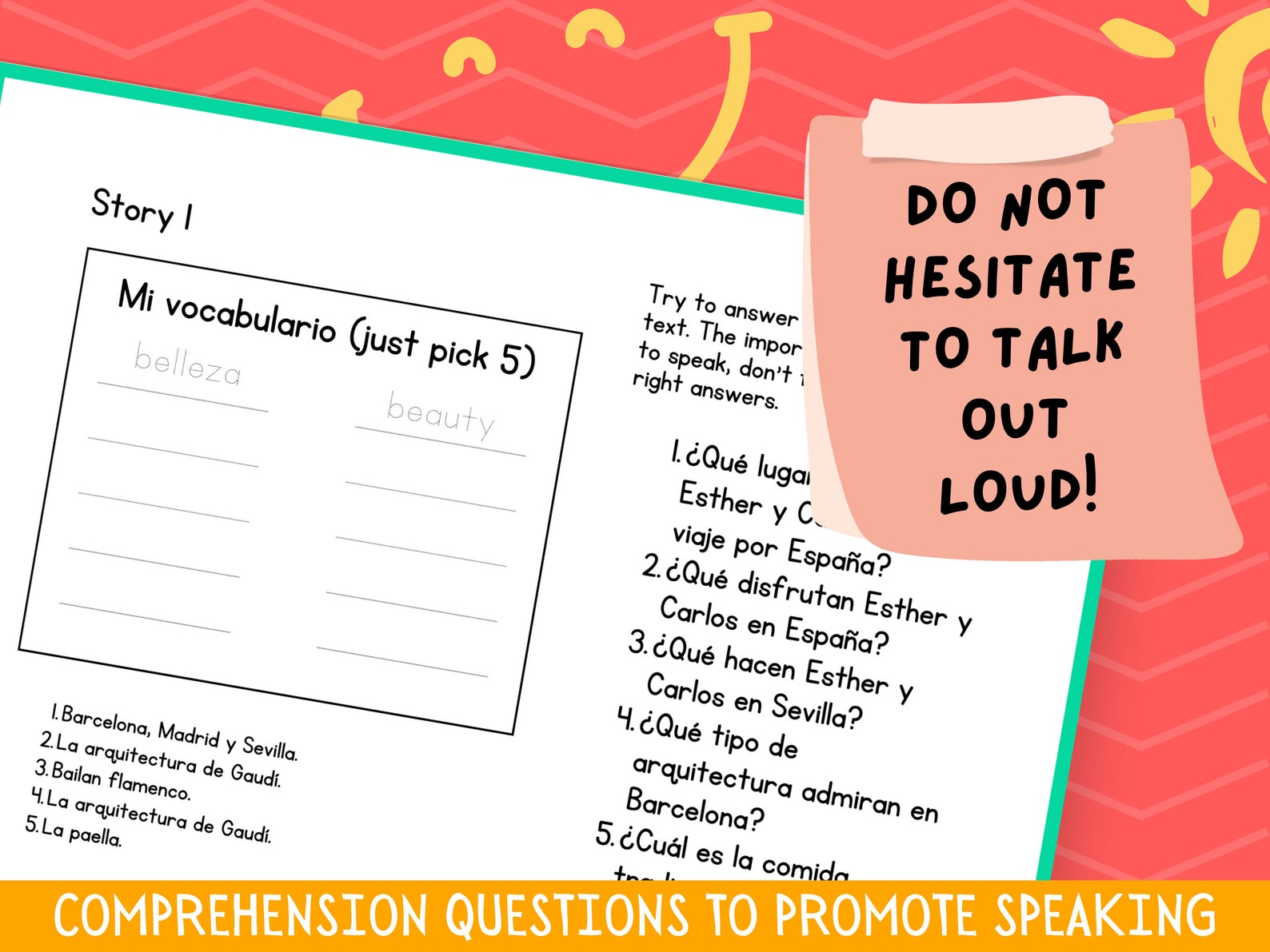 Spanish Beginner Worksheets for Adults, Reading Comprehension ...