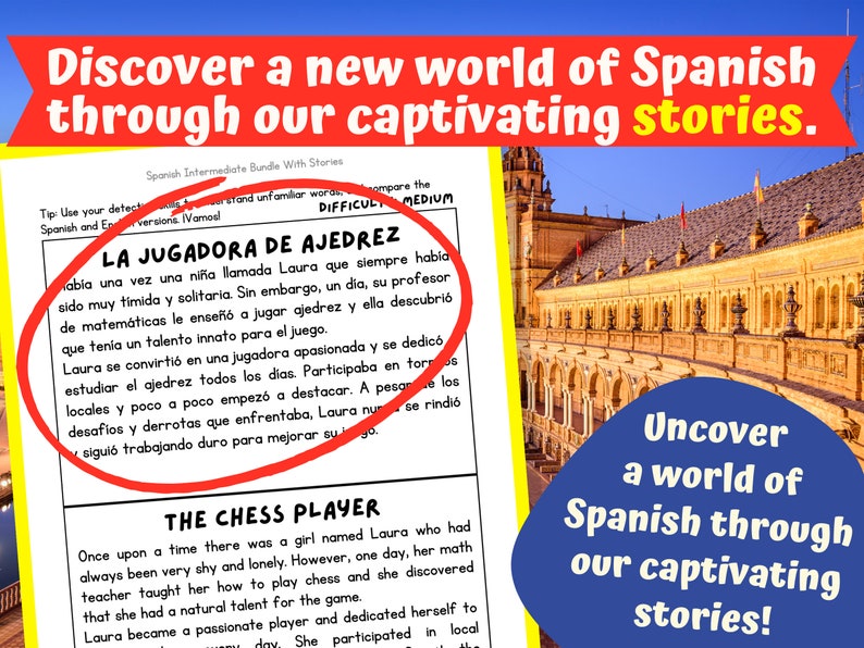 Spanish Intermediate Worksheet Bundle, Stories, Vocabulary, Printable ...