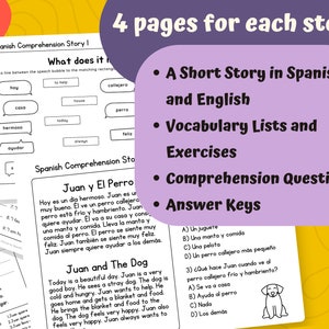 Spanish Beginner Worksheet Bundle, Stories With Vocabulary, Printable ...