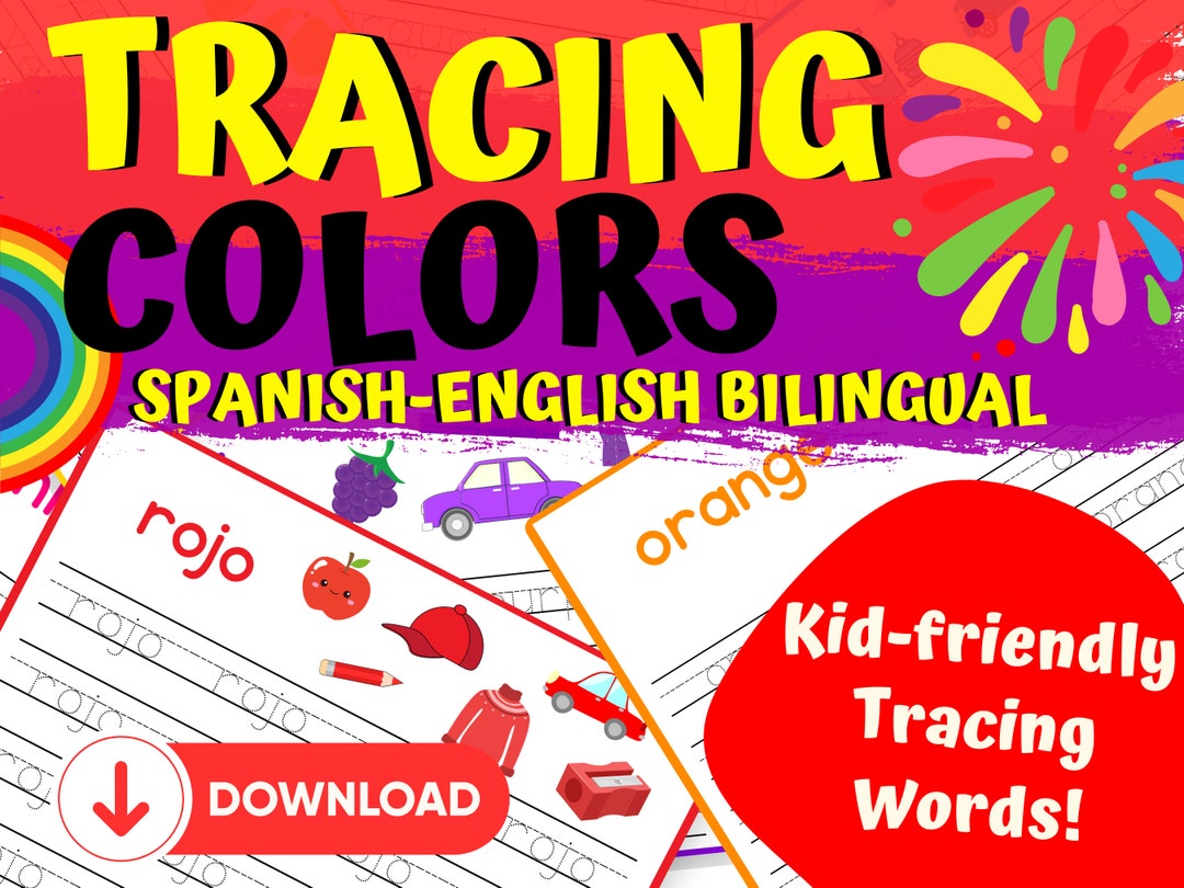 Bilingual Color Tracing Pages, Spanish, English, Kindergarten ...
