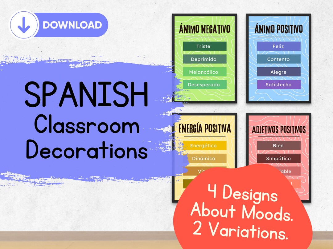 Spanish Classroom Printable Poster Set- Moods&adjectives -educational ...