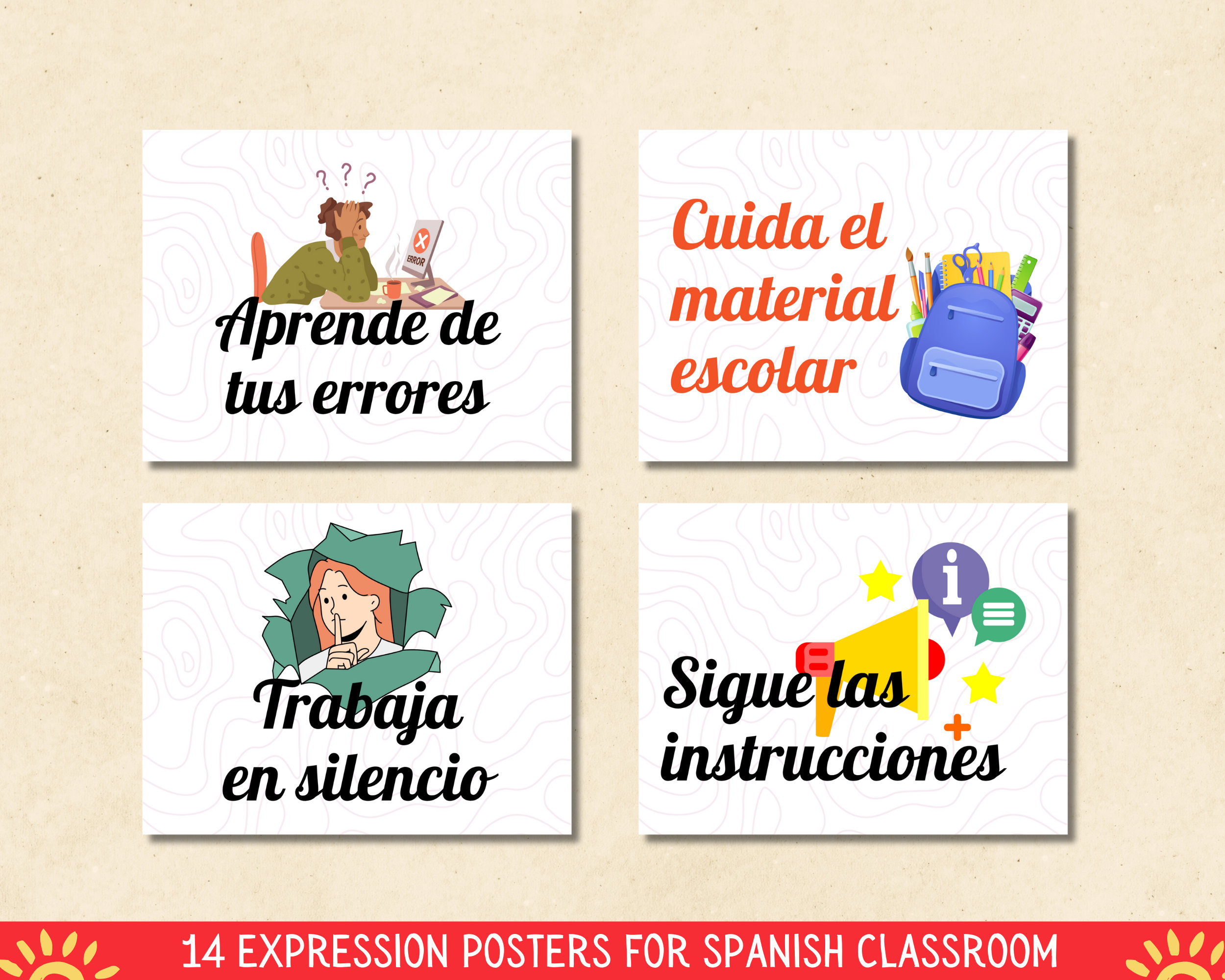 Spanish Classroom Rules Poster Set, Educational Wall Art Decor ...