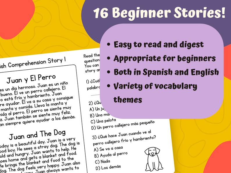 Spanish Beginner Worksheet Bundle, Stories With Vocabulary, Printable ...