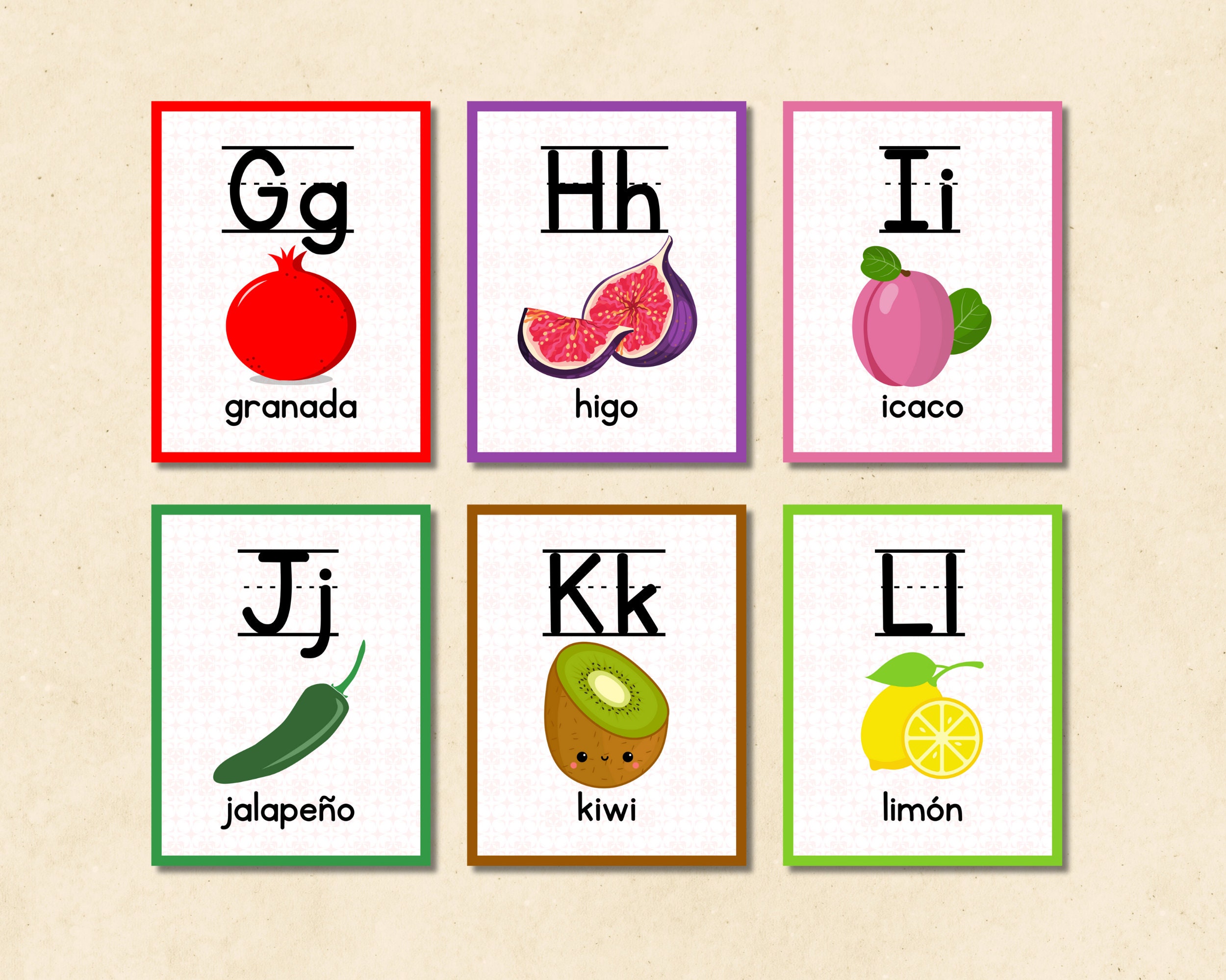 Spanish Alphabet Classroom Poster Set, Fruits&vegetables, Educational ...