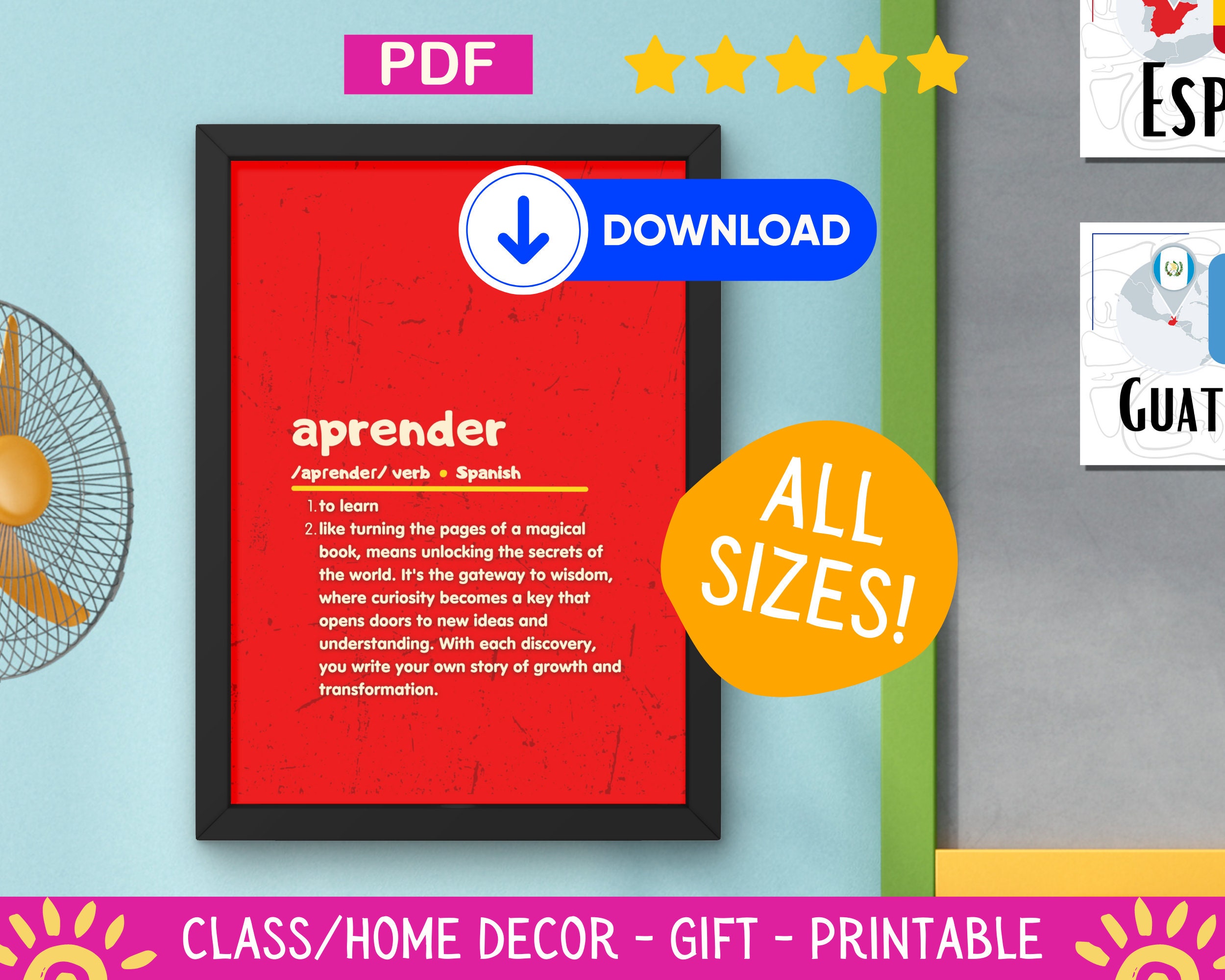 Aprender Definition Wall Art, Printable Classroom Decoration, Spanish ...